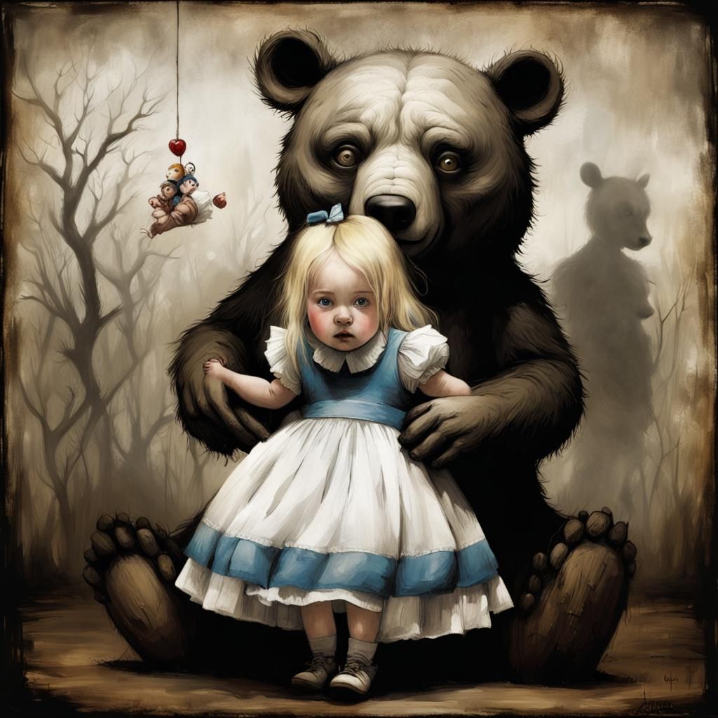 "Alice in Wonderland- Baby Alice held by Cheshire Bear'": photograph by ...