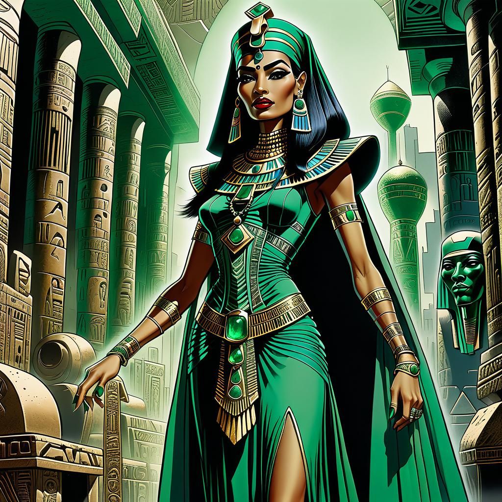 Enigmatic evil enchanting executioneress, emerald ensemble, exotic Egyptian, extremely elaborate ...
