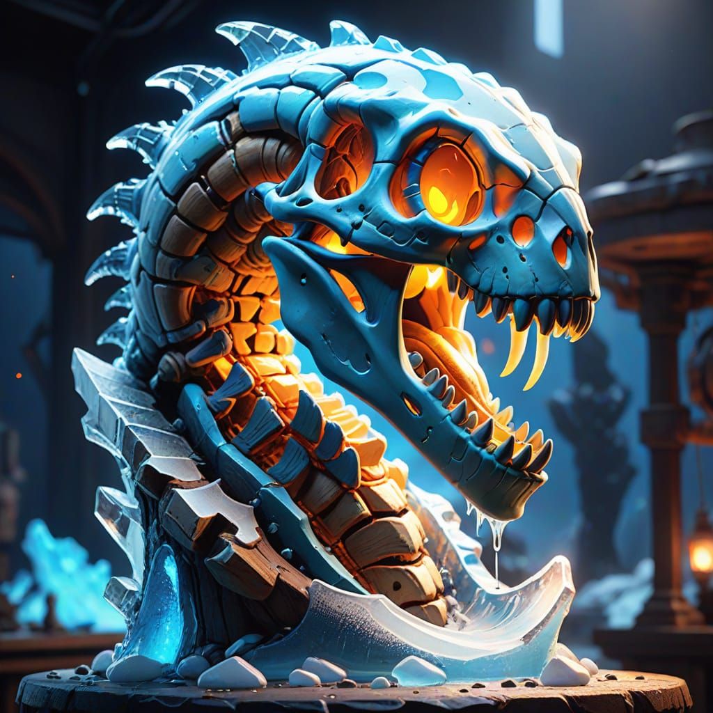 Surreal Frozen Prehistoric Raptor Skull Ice Sculpt... - AI Art