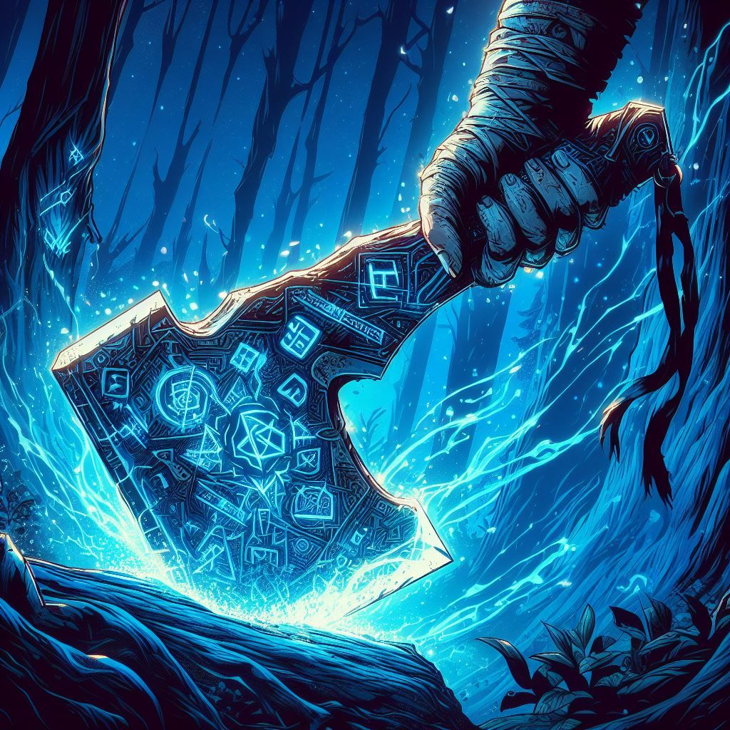 Blue Rune Medieval Cleaver - AI Generated Artwork - NightCafe Creator