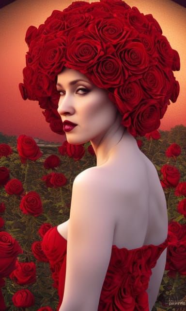 Parametric octagonal Rose filigree Red Rose Dress and Hair, LadyInRed ...