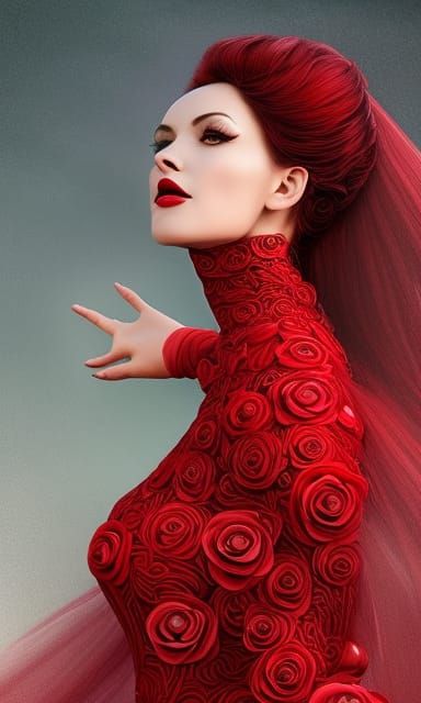 Parametric octagonal Rose filigree Red Rose Dress and Hair, LadyInRed ...