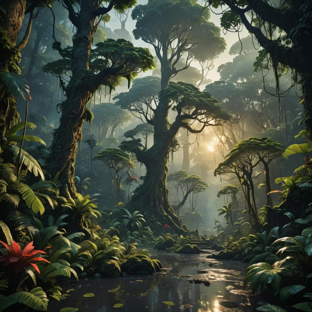 Rainforest at dawn - AI Generated Artwork - NightCafe Creator