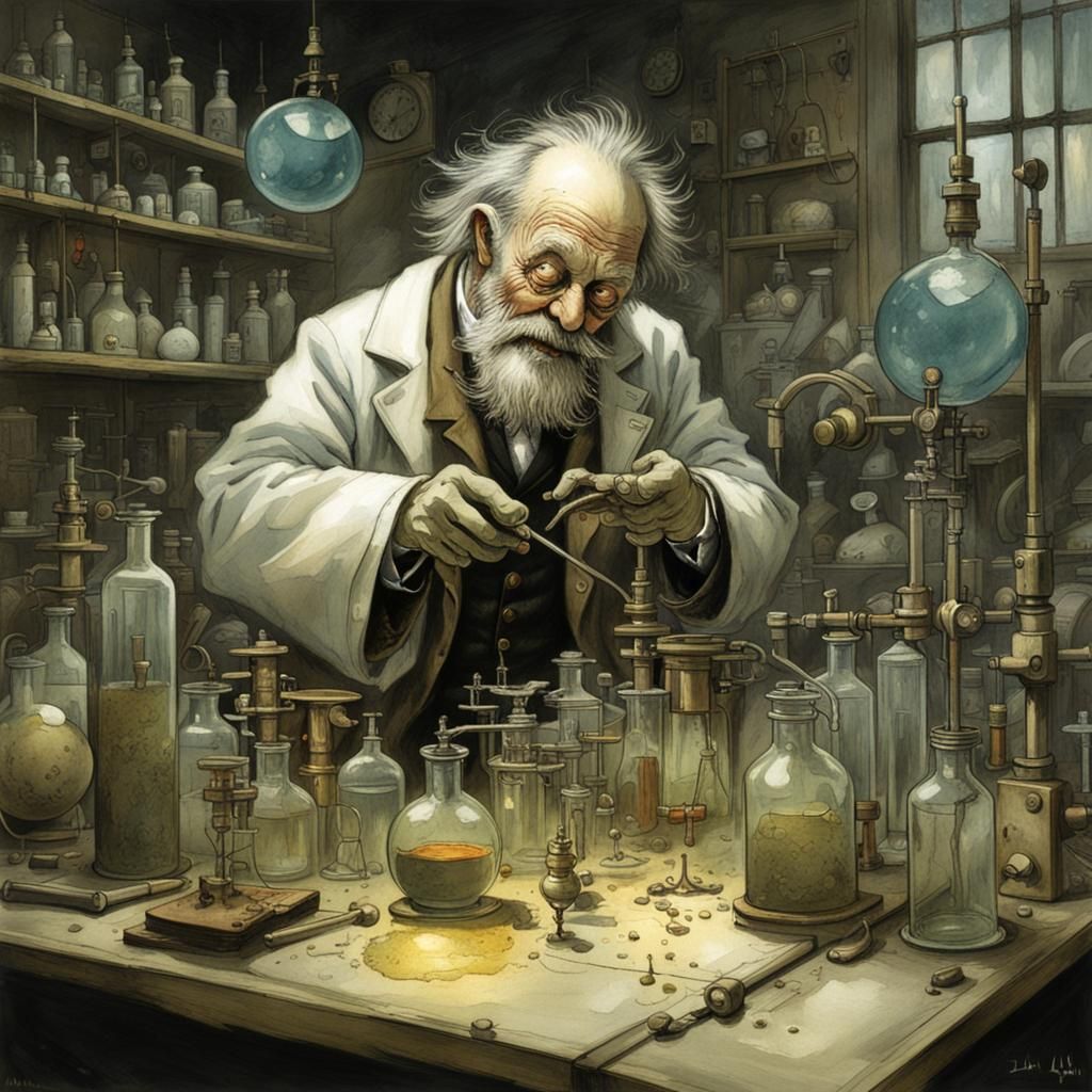 A mad scientists in a lab, creating life forms in a 40s tech laboratory ...