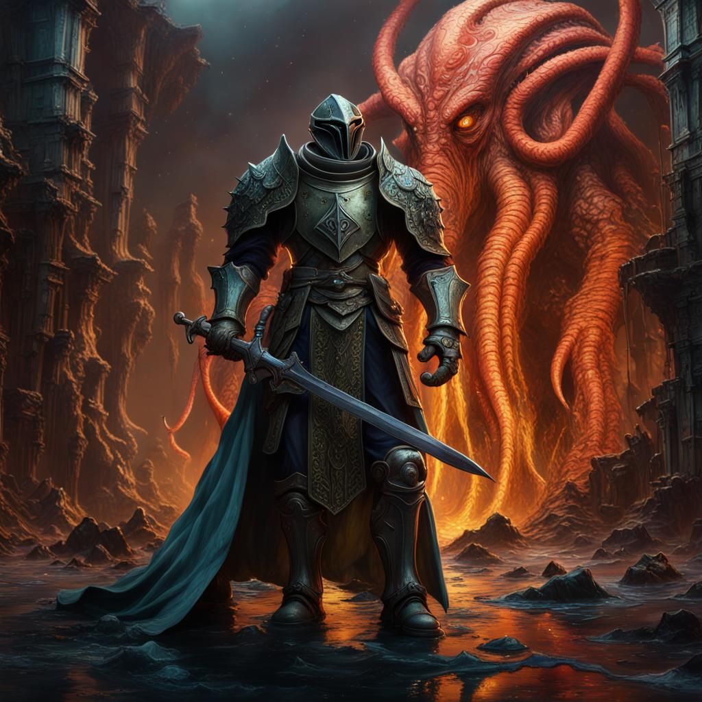 A Clash of Eras: A medieval knight vs Cthulhu - AI Generated Artwork ...