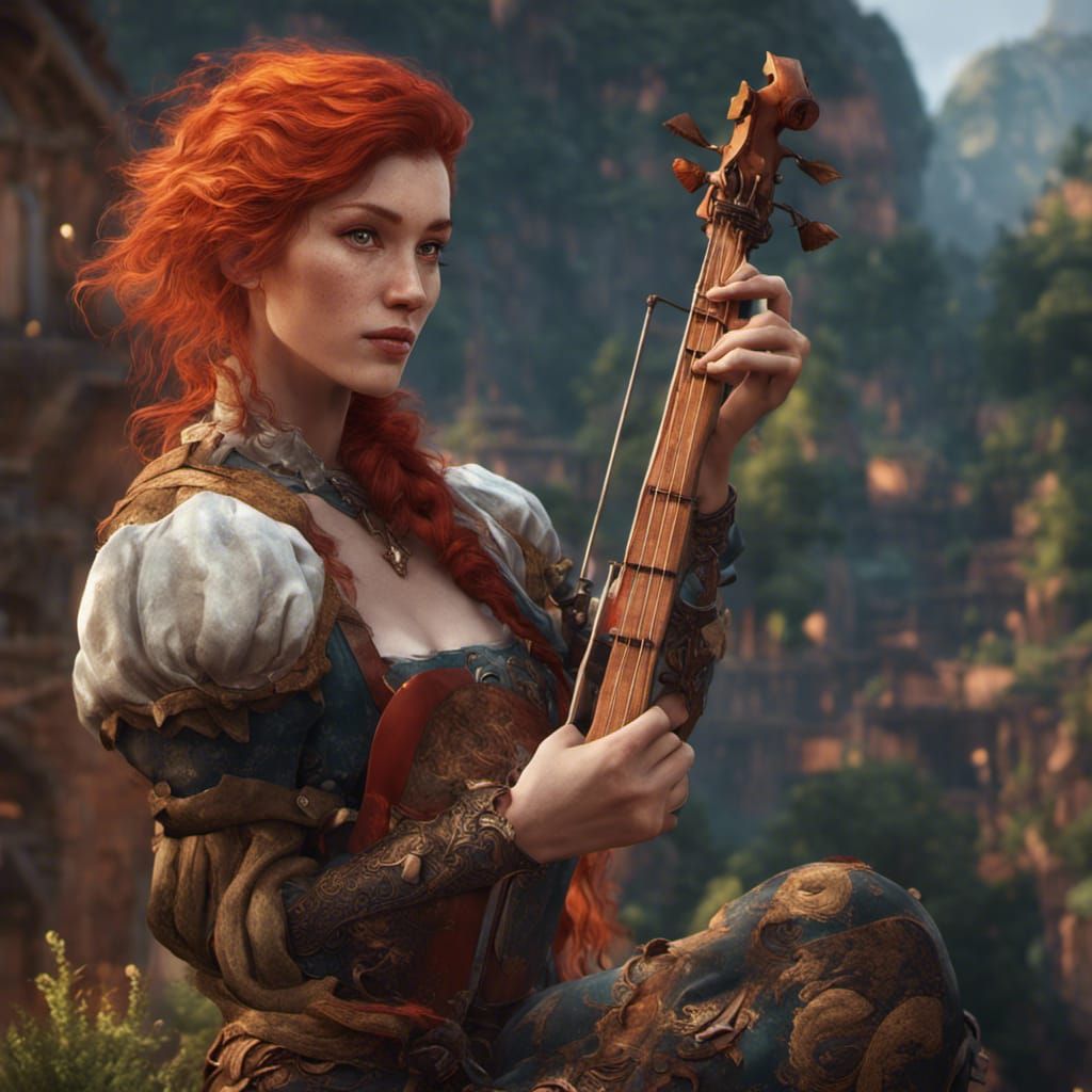 Fun stunning female human bard with redhead - AI Generated Artwork - NightCafe Creator