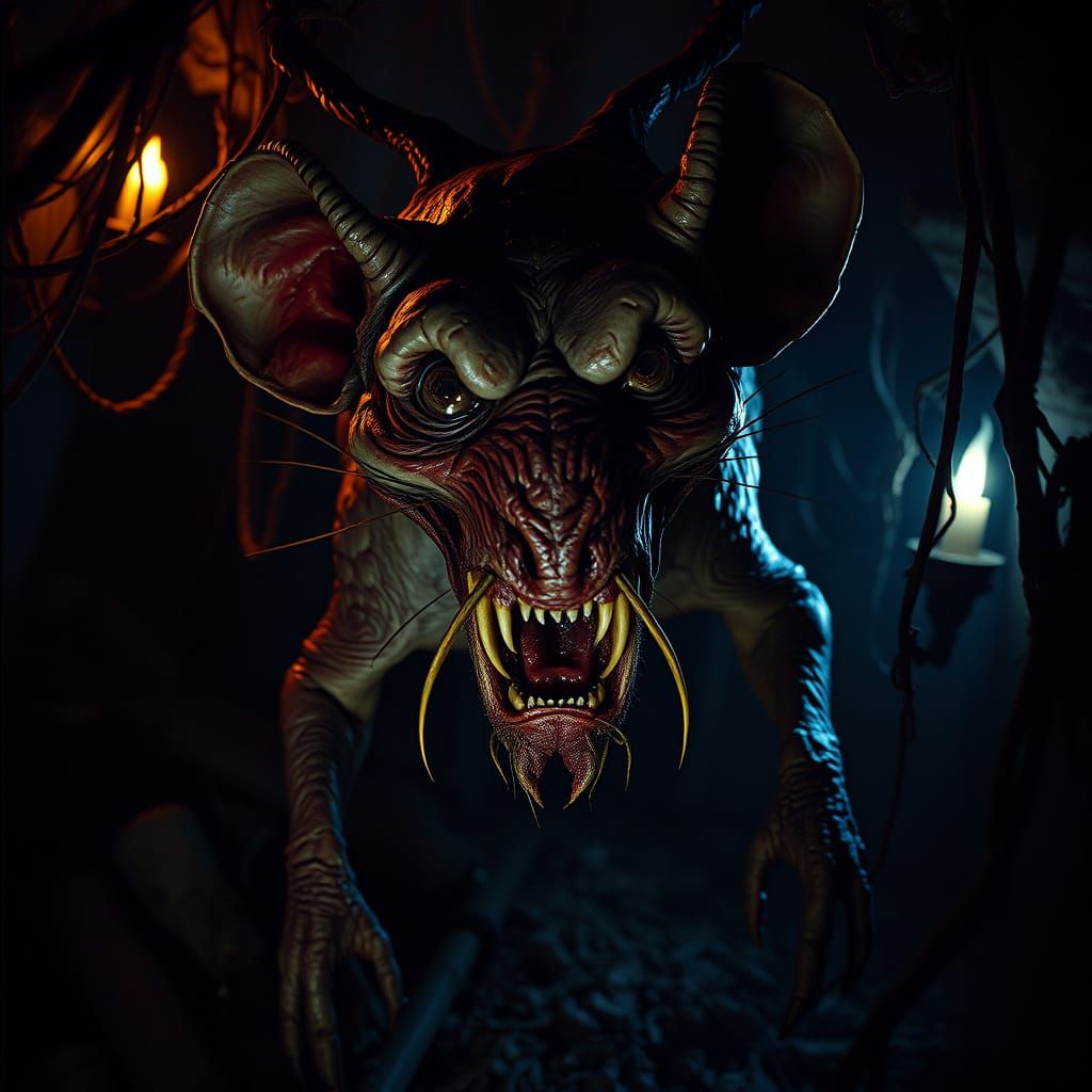 Grotesque Rat Queen Reigns in Dark, Gothic Lair - AI Art