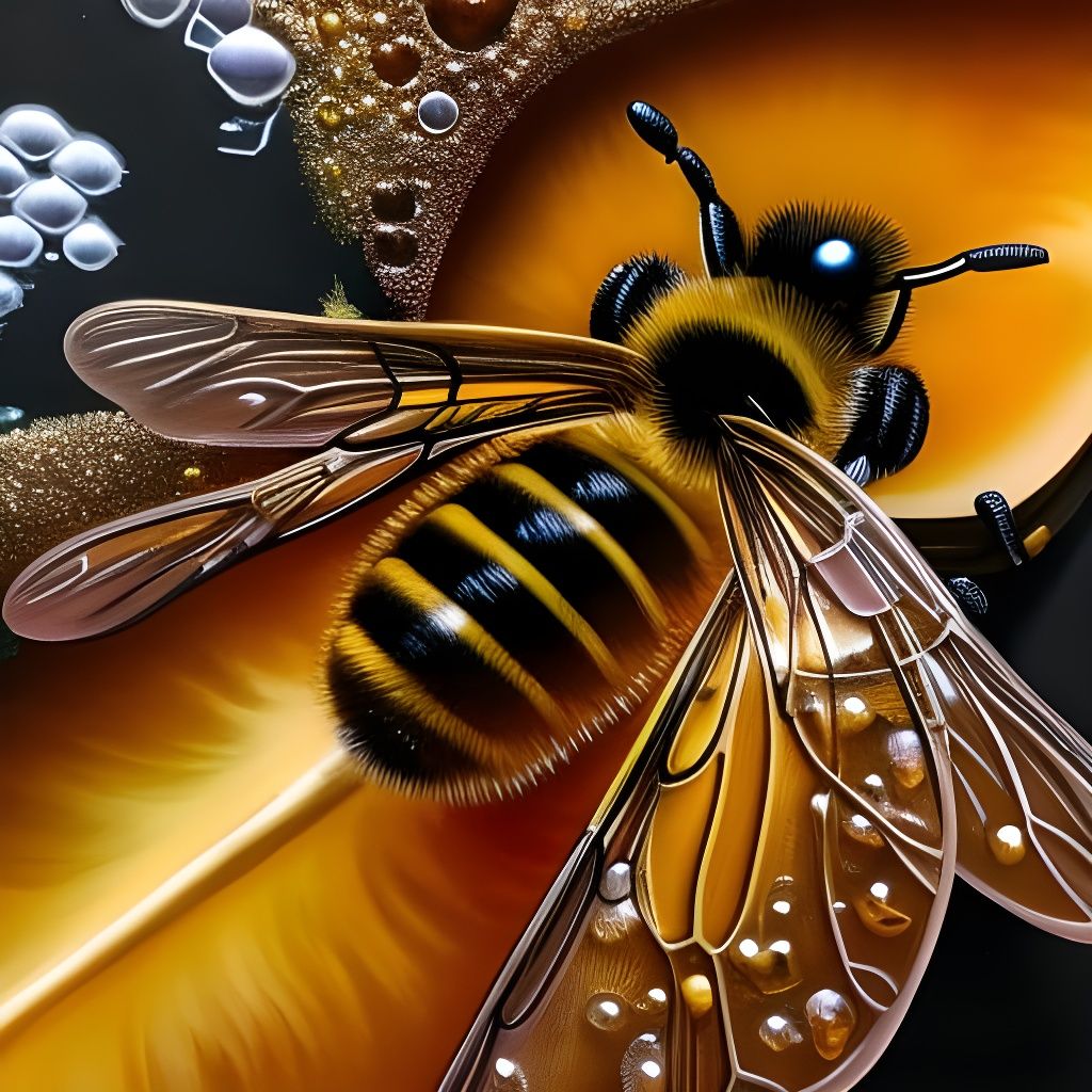 “Closeup detailed, tons of bees surrounding intricate honey punk ...