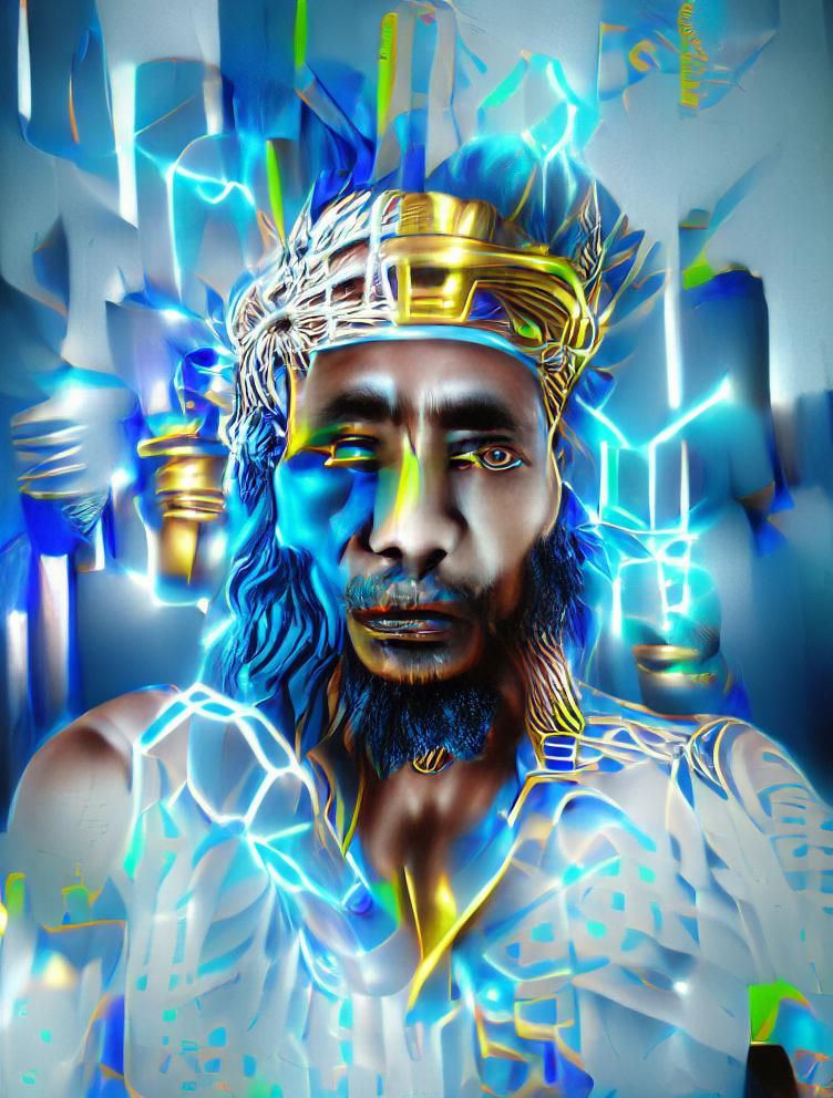 Blue King God Jah Amun Ra Power Light Zeus film 8K... - AI Art