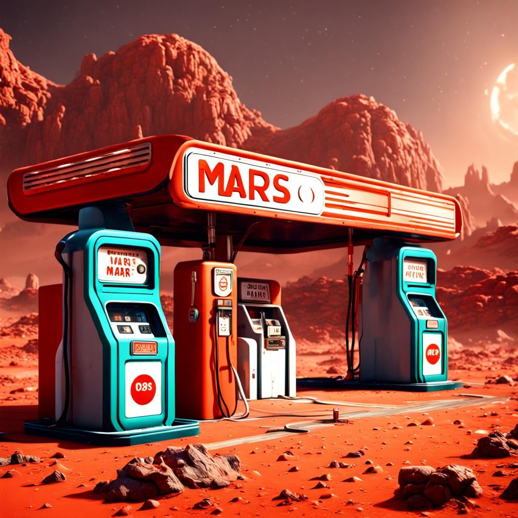 Retro gas station on Mars - AI Generated Artwork - NightCafe Creator
