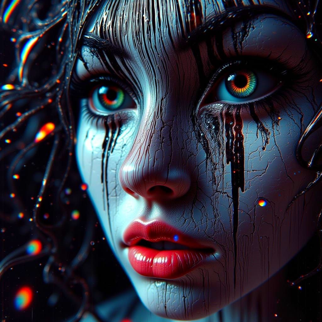 Portrait Fractures - Fractured Digital Portrait in Cyberpunk...
