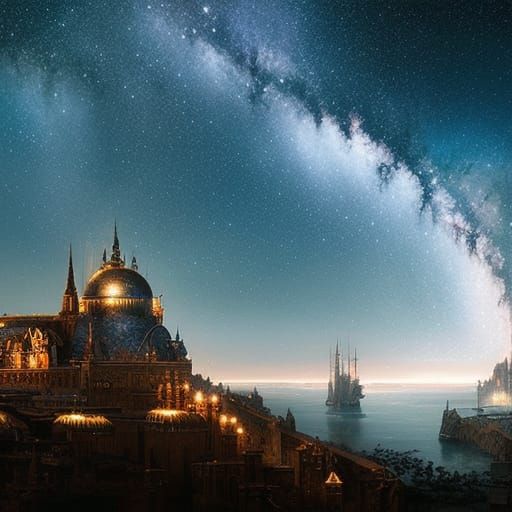 starry night on our dream port 🌌🌠 - AI Generated Artwork - NightCafe ...