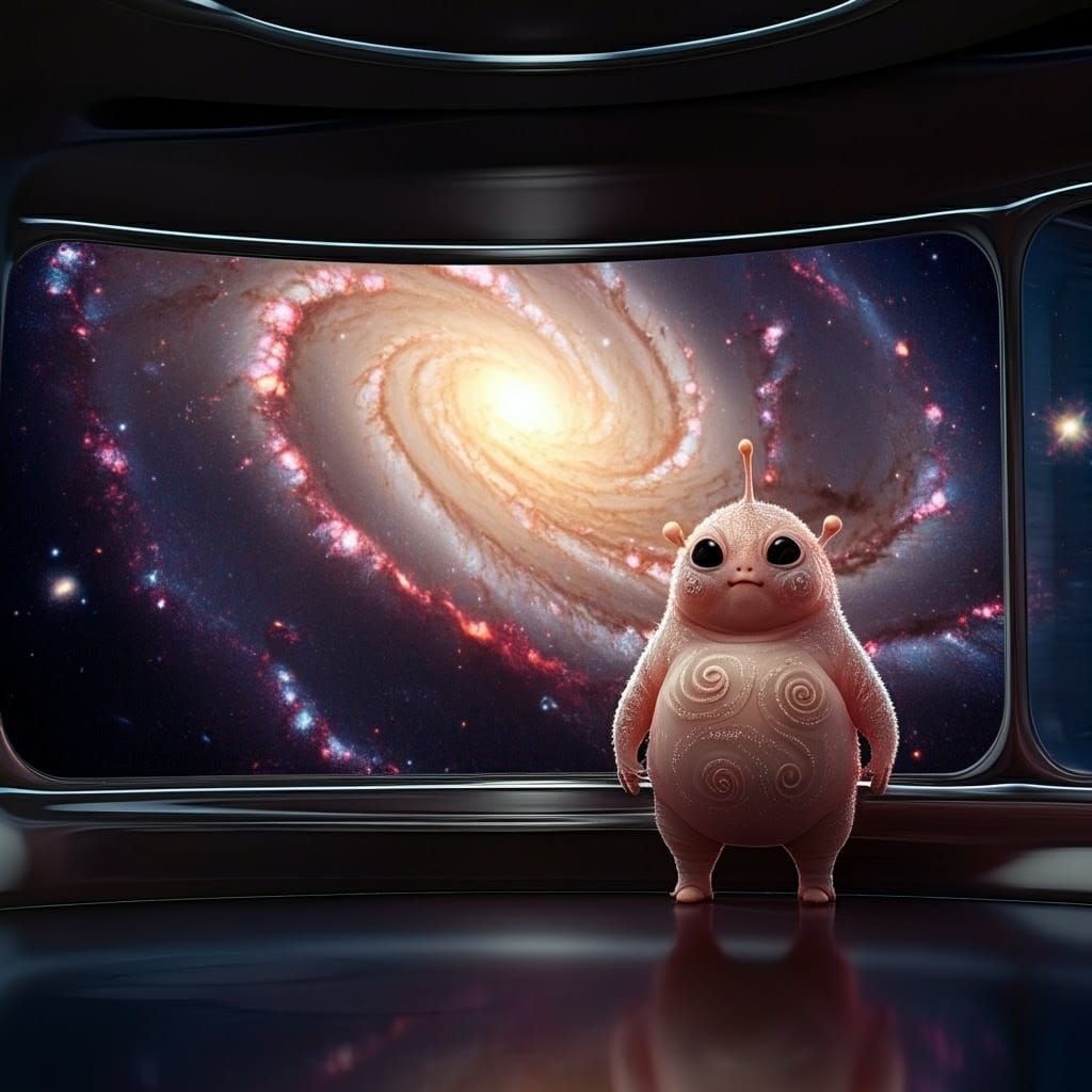 Cute Alien - Fuzzy Alien in Futuristic Glass House