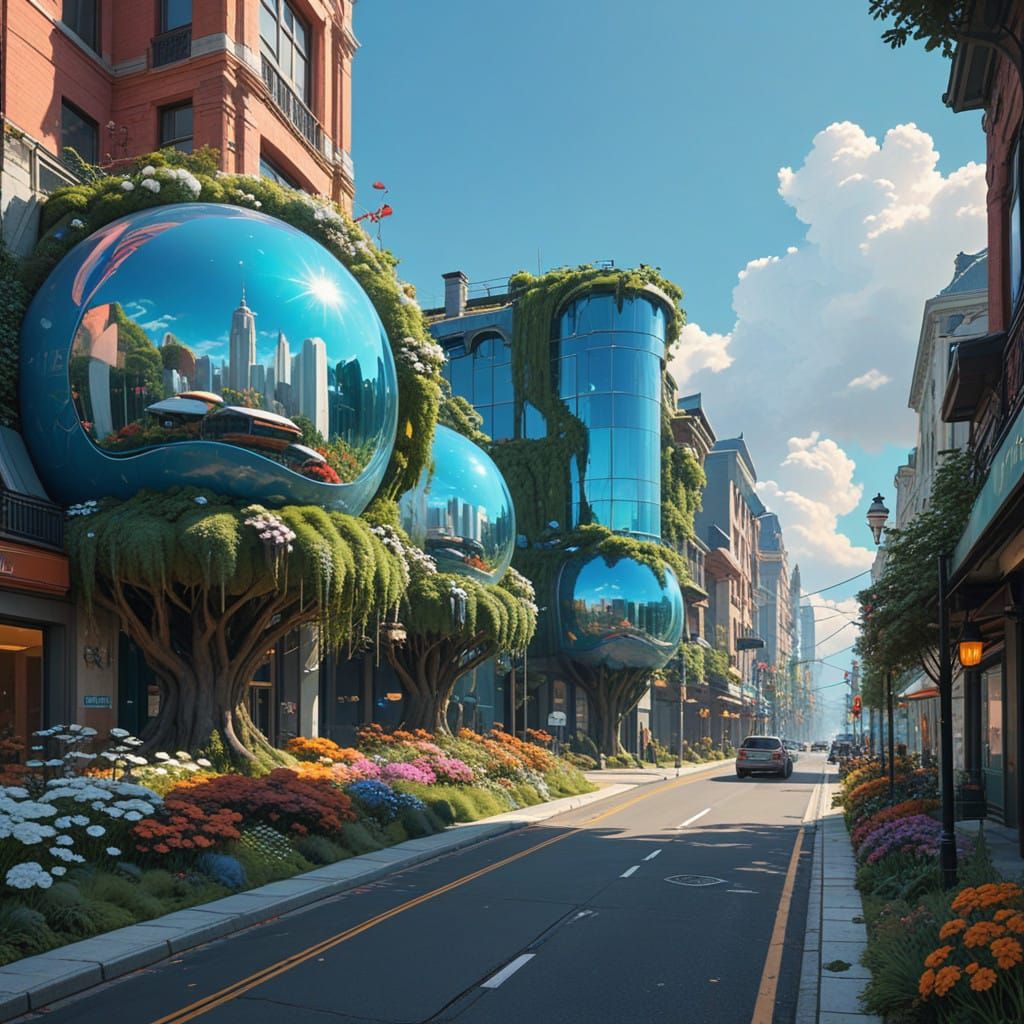 Solarpunk - Harmonious Futuristic Cityscape with Vibrant Blo...