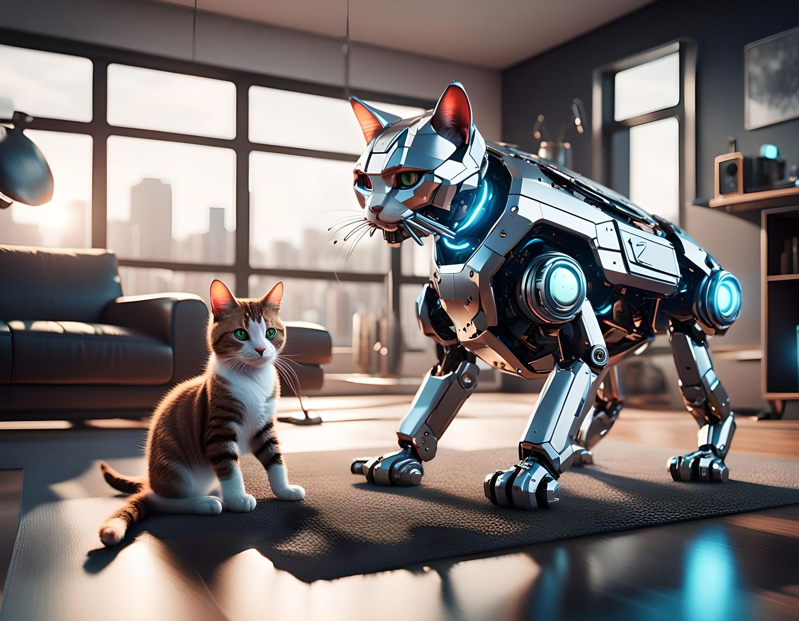 Cyborg Cats Playing in the Living Room - AI Generated Artwork ...