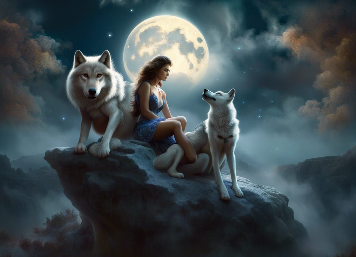 A beautiful woman with wolf - AI Generated Artwork - NightCafe Creator