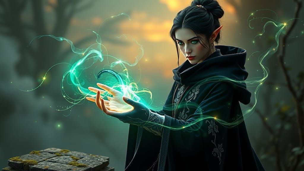 Elven Sorcerer Weaving an Arcane Spell