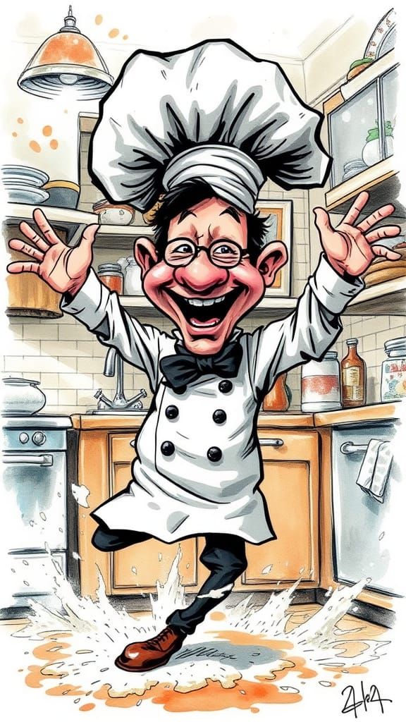 Surreal Cartoon Chef in Energetic Dance - AI Art