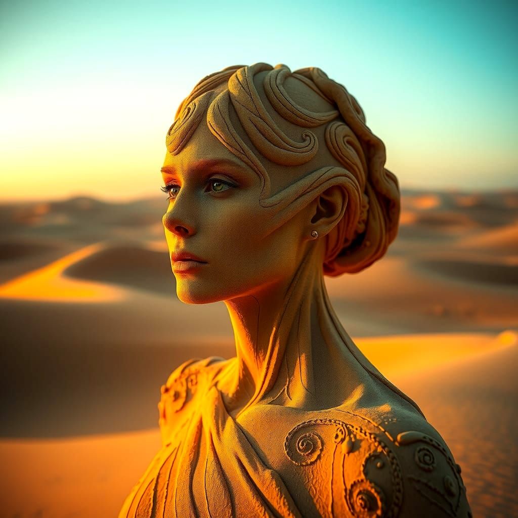 Sand-Woman - Surrealist Sand Goddess in Golden Desert Landsc...