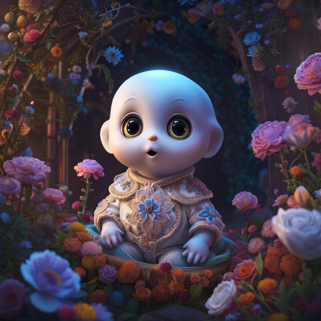 The cutest little baby ghost with big eyes,, little flowers ...