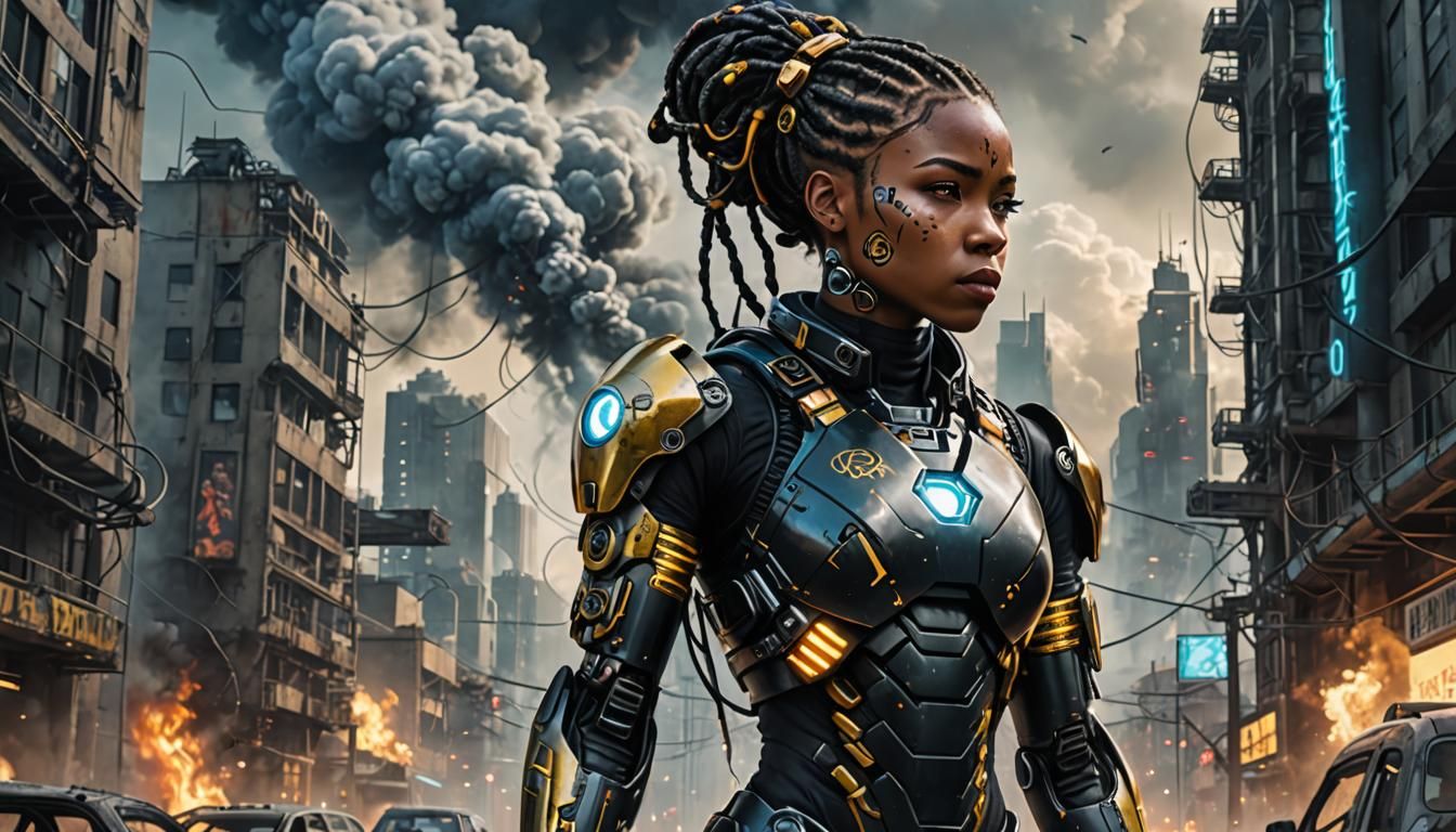 An African-American female with Neon colored braids wearing a Black and ...