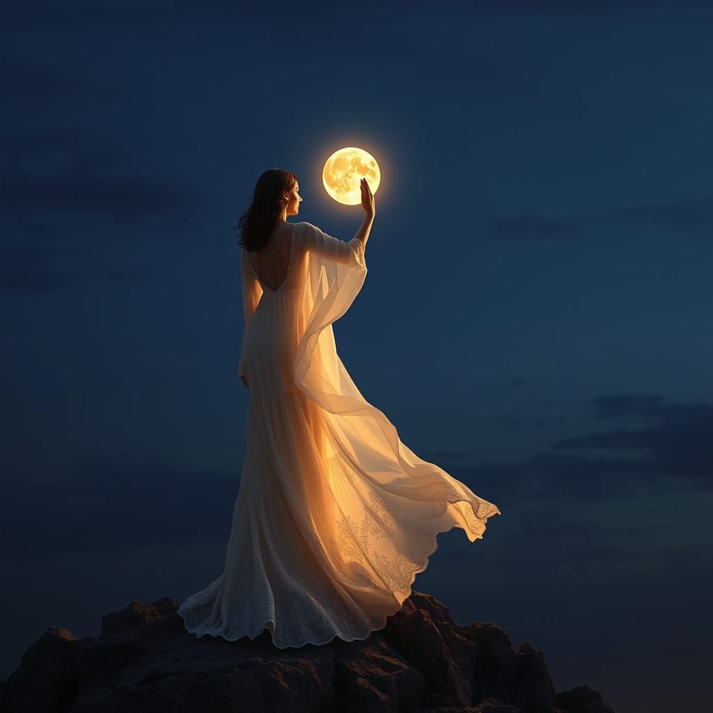 Ethereal Goddess Under Starlit Sky - AI Art