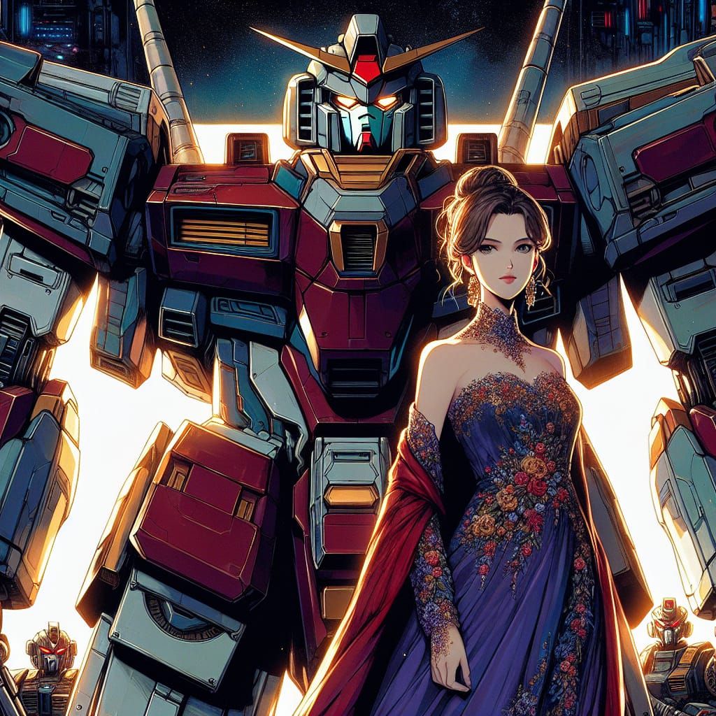A Lady and Her Gundam - AI Generated Artwork - NightCafe Creator