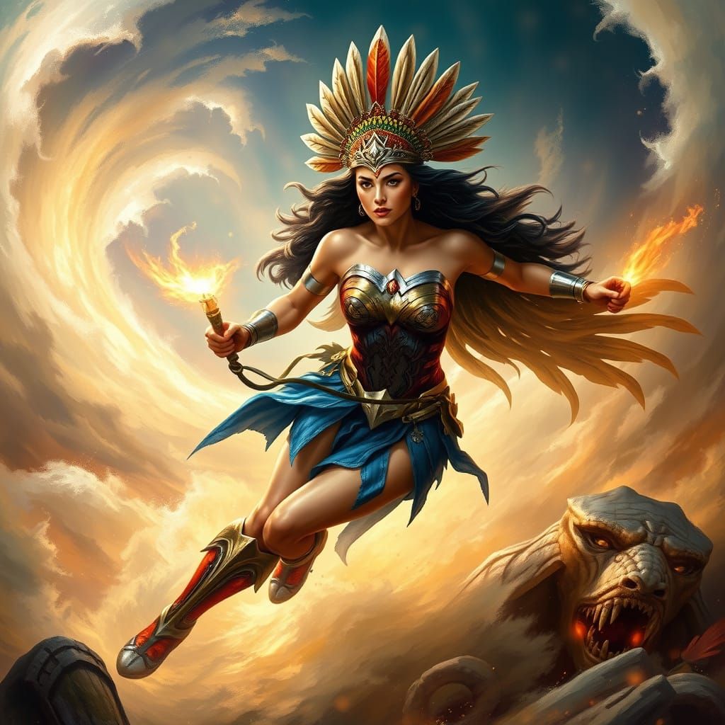 Aztec Goddess Wonder Woman in Vibrant, Painterly S... - AI Art