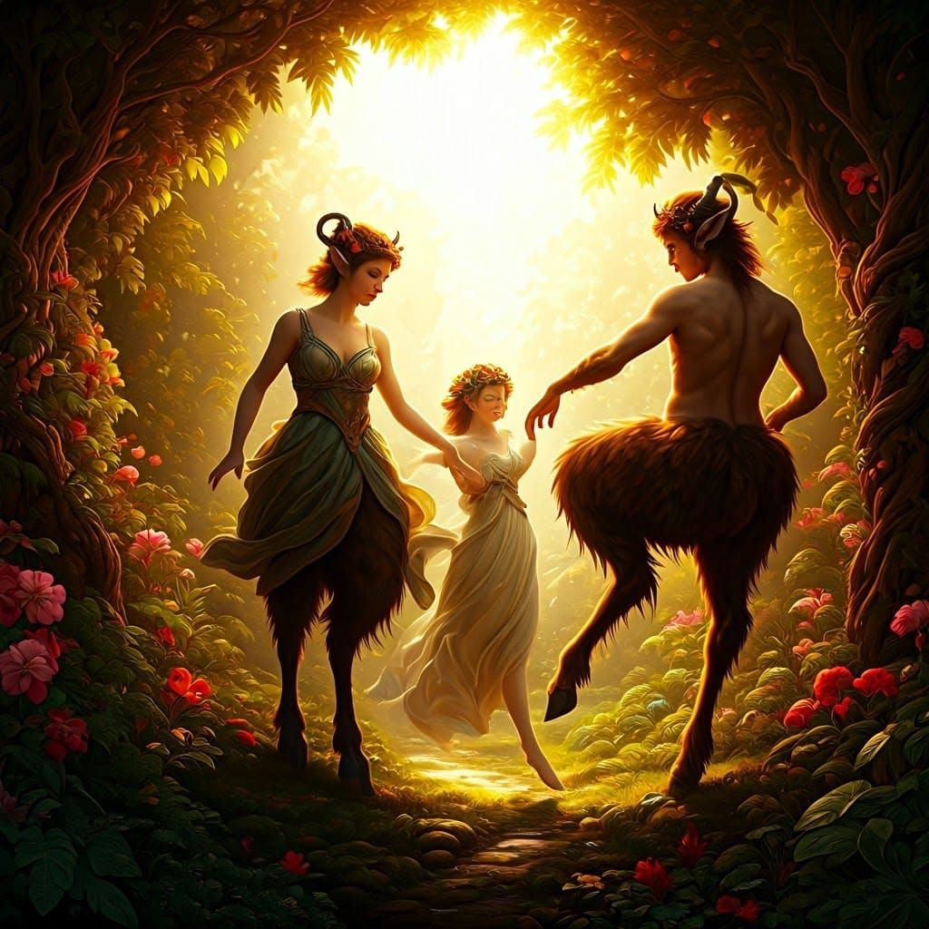 Baroque Fauns and Nymphs in Vibrant, Sunlit Cleari... - AI Art