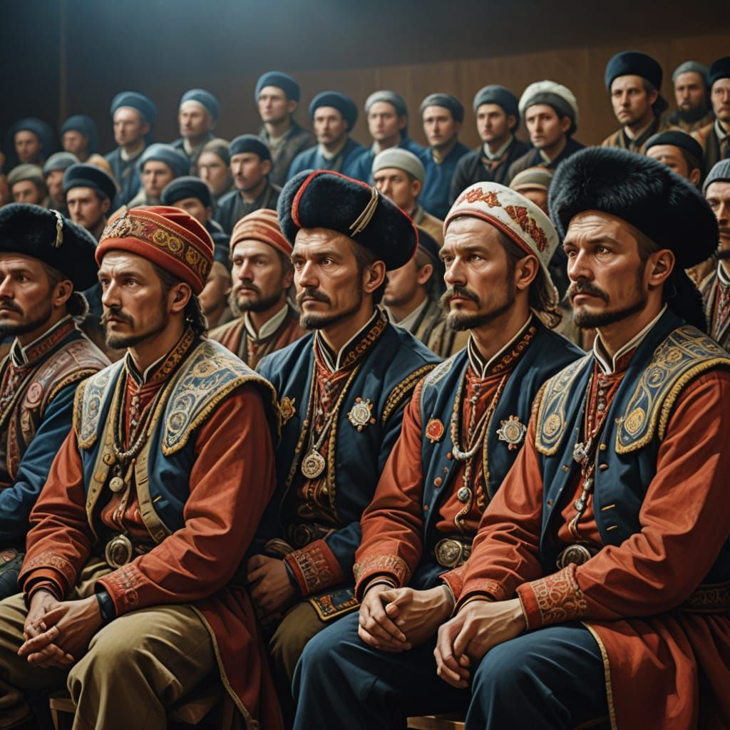 17th Century Cossacks in Modern University Auditor... - AI Art
