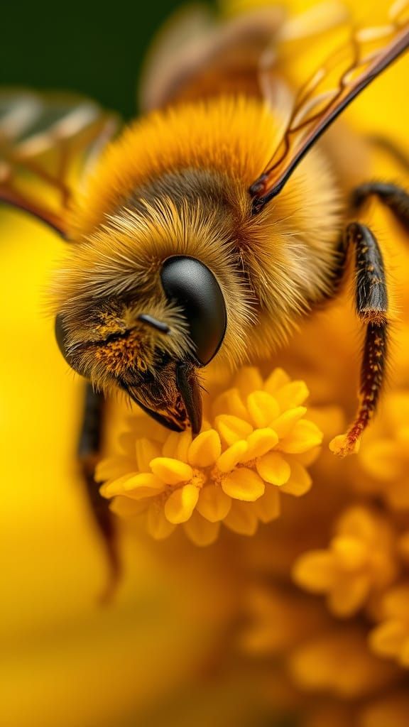 Vibrant Close-up of a Bee's Pollen-Filled Baskets - AI Art