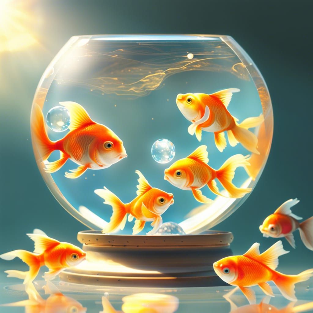 14 Karat goldfish swimming in a crystal fish bowl - AI Generated ...