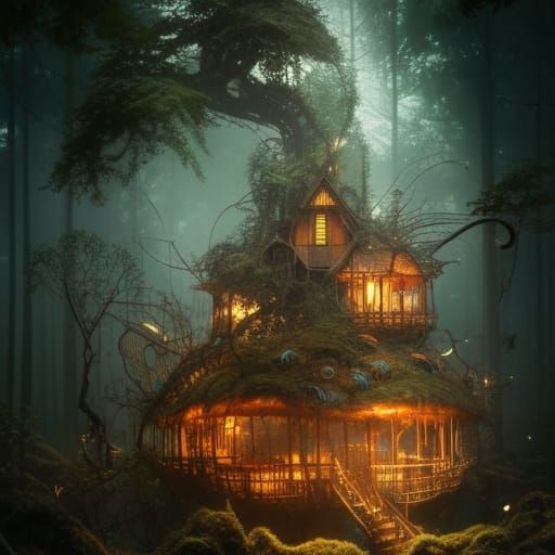 creepy treehouse - AI Generated Artwork - NightCafe Creator