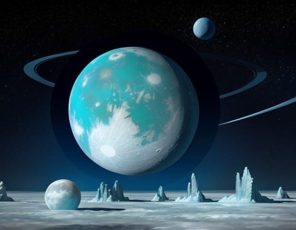 Frozen Neptune with Sixteen Moons and a Dominant C... - AI Art