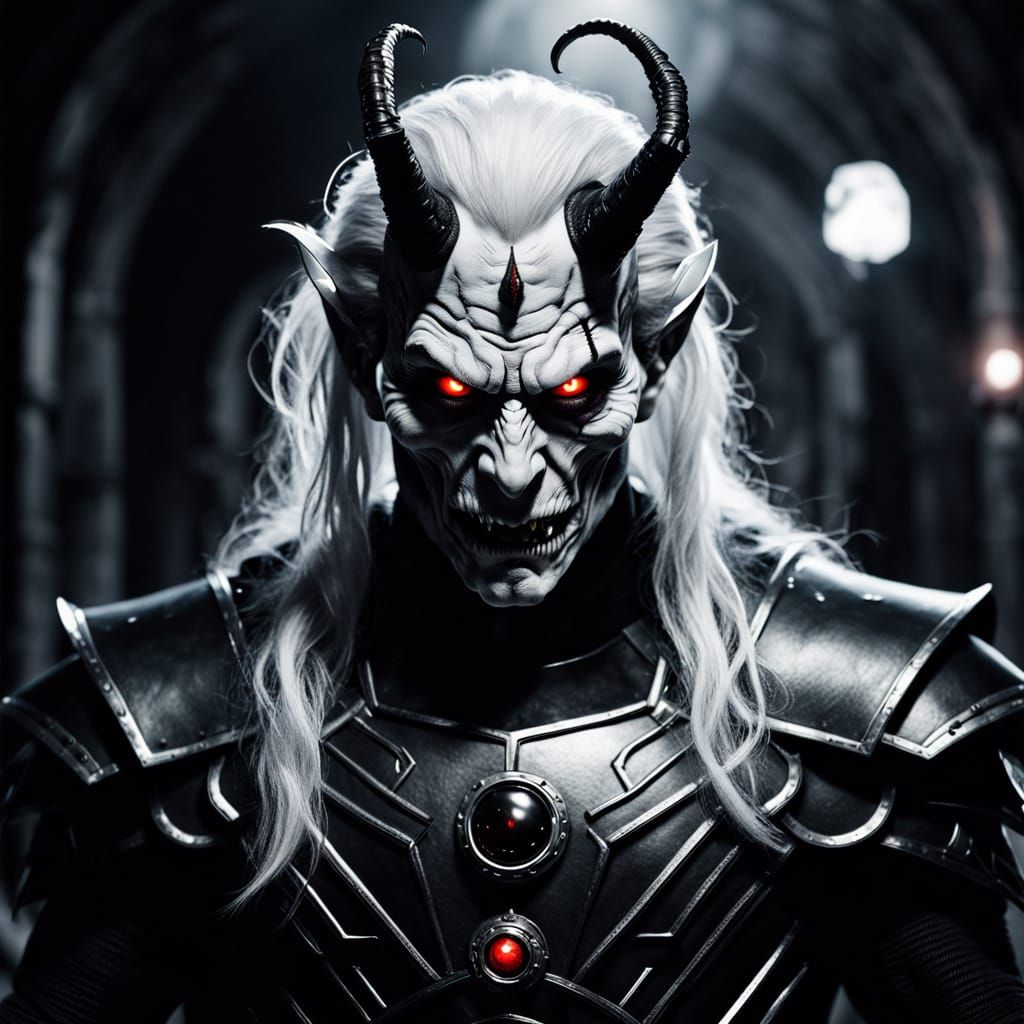 Sinister Demon Stares Down with Glowing Red Eyes i... - AI Art