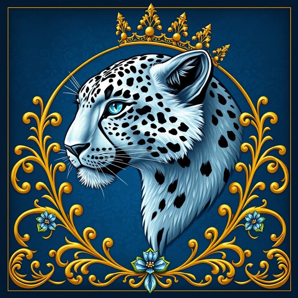 Majestic Snow Leopard Heraldic Emblem in Midnight ... - AI Art