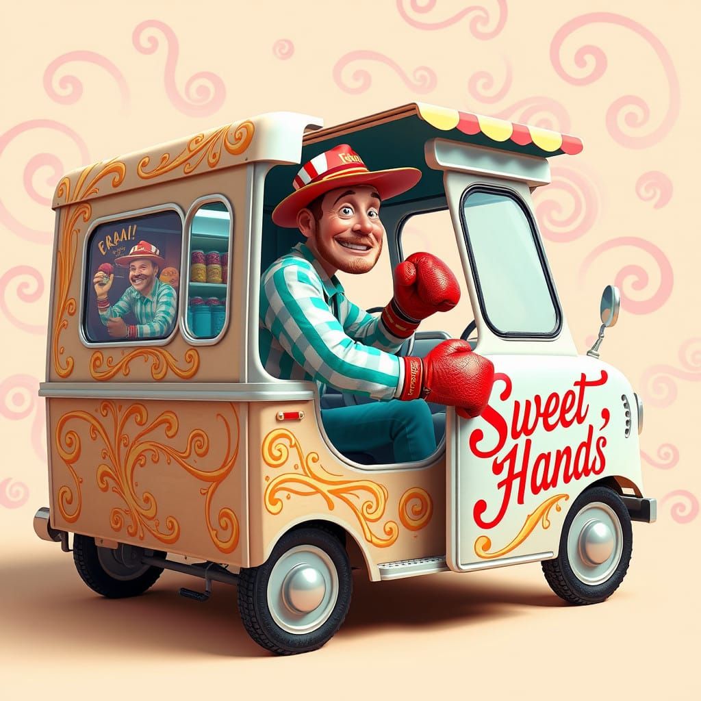 Whimsical Ice-Cream Man in Retro-Futuristic Truck ... - AI Art