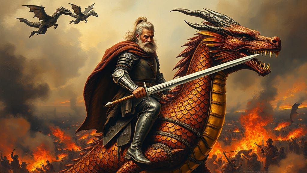 The Dragon Rider - Knight Rides Fierce Golden Dragon into Ba...