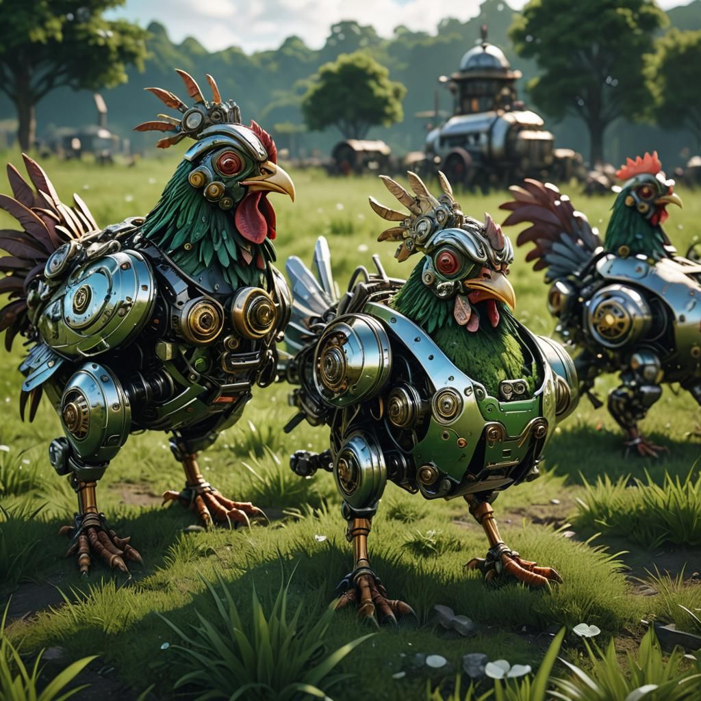 Cyborg chickens - AI Generated Artwork - NightCafe Creator