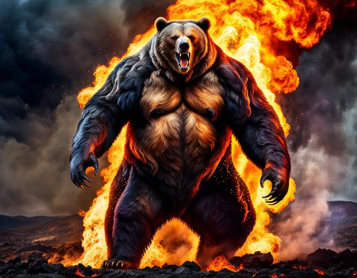 Obese Demonic fire Bear, Burning Nightmare Breathing Flames, dripping ...
