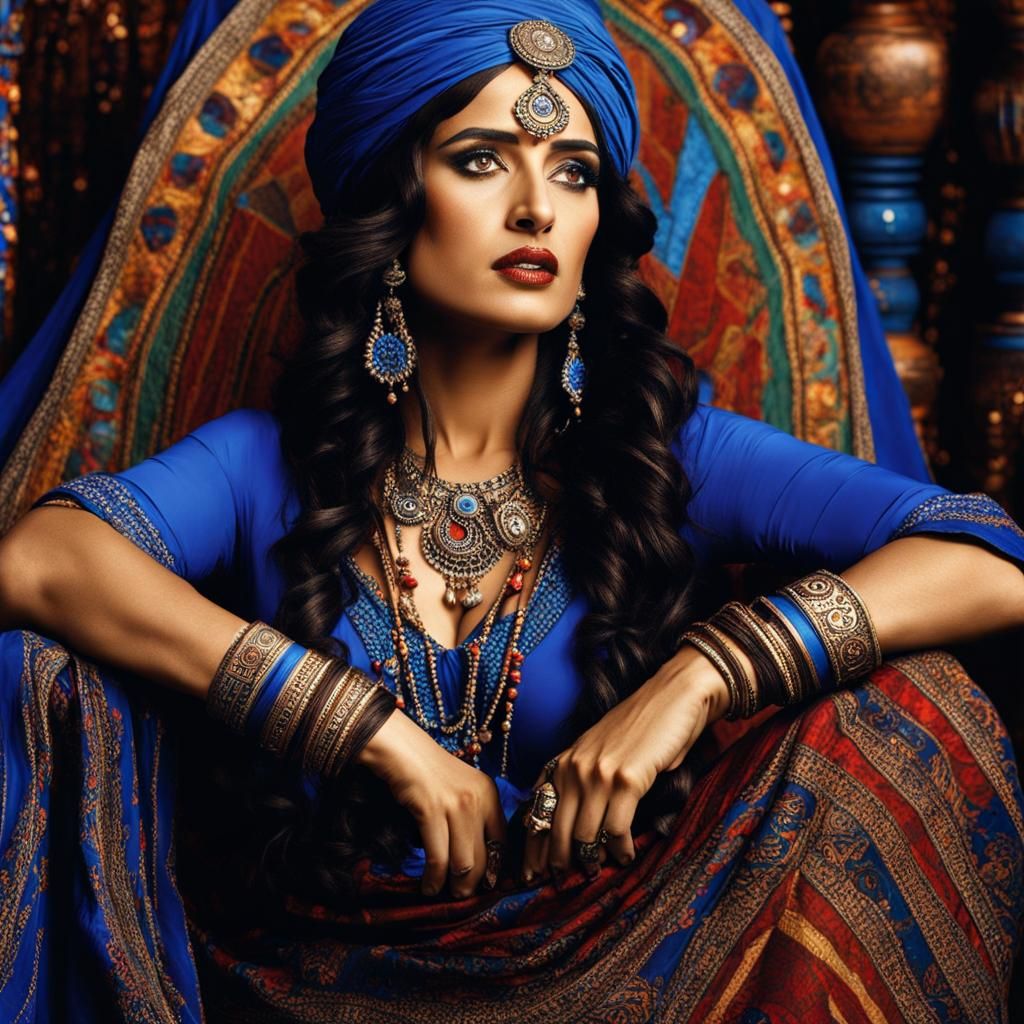 Salma Hayek as Gypsy Soothsayer (blue colors) - AI Generated Artwork ...