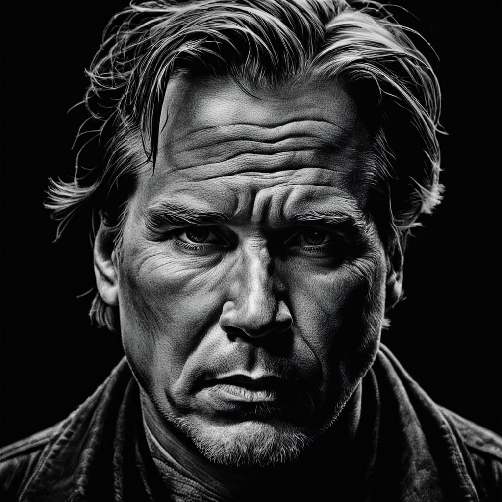 VAL KILMER. - Charcoal Portrait of a Man with Intense Gaze