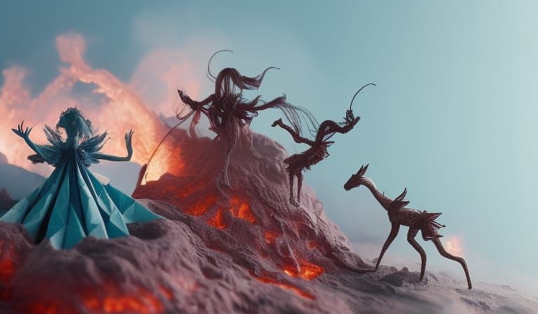 Volcanic origami fire dolls - AI Generated Artwork - NightCafe Creator