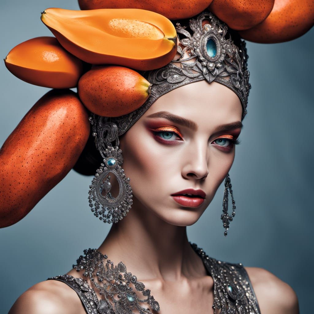 Glamorous Models in Papaya-Inspired Fashions on Me... - AI Art