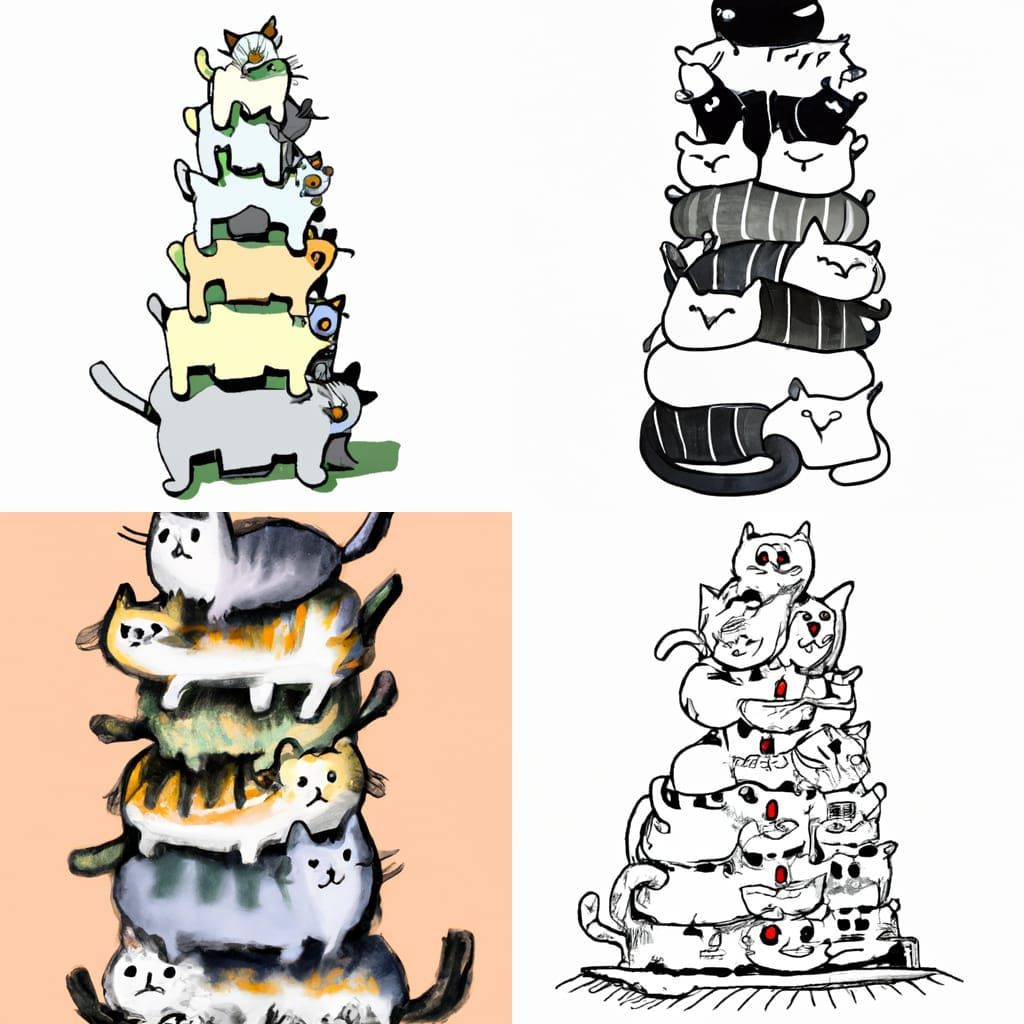 A drawing of a stack of cats - AI Generated Artwork - NightCafe Creator