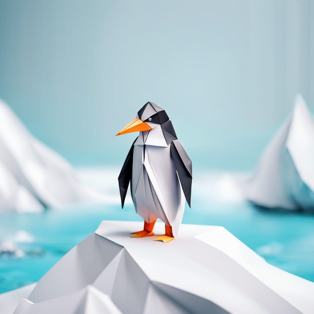 Origami penguin standing on an iceberg - AI Generated Artwork ...