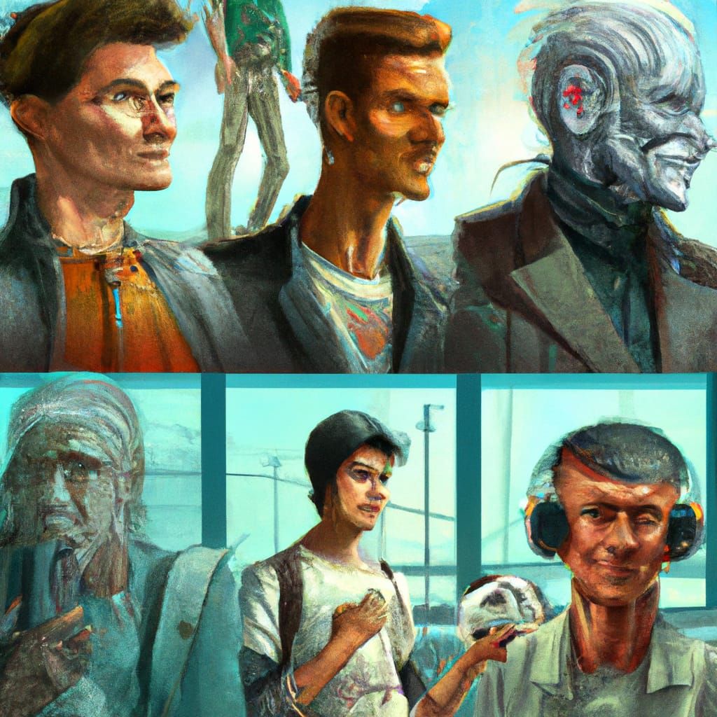 retrofuture cyberpunk street people; detailed futuristic optimistic ...