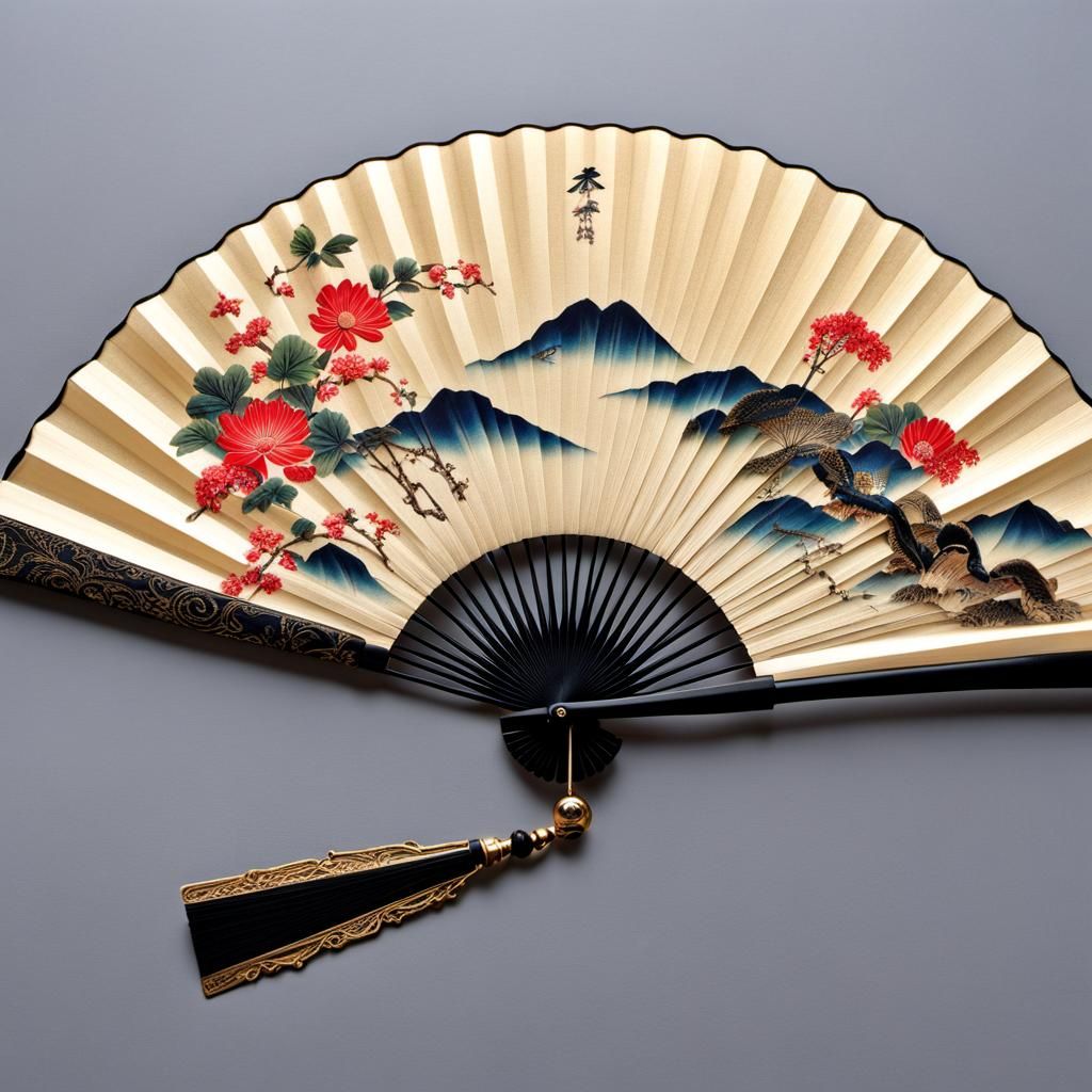 Japanese fan with key designs printed - AI Generated Artwork ...