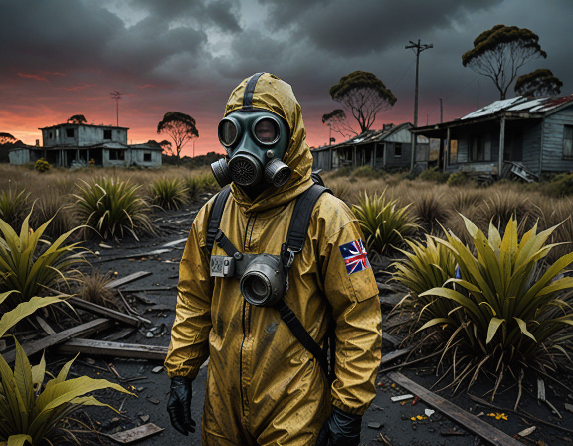 Surreal Hazmat Figure Confronts Alien Threat in To... - AI Art