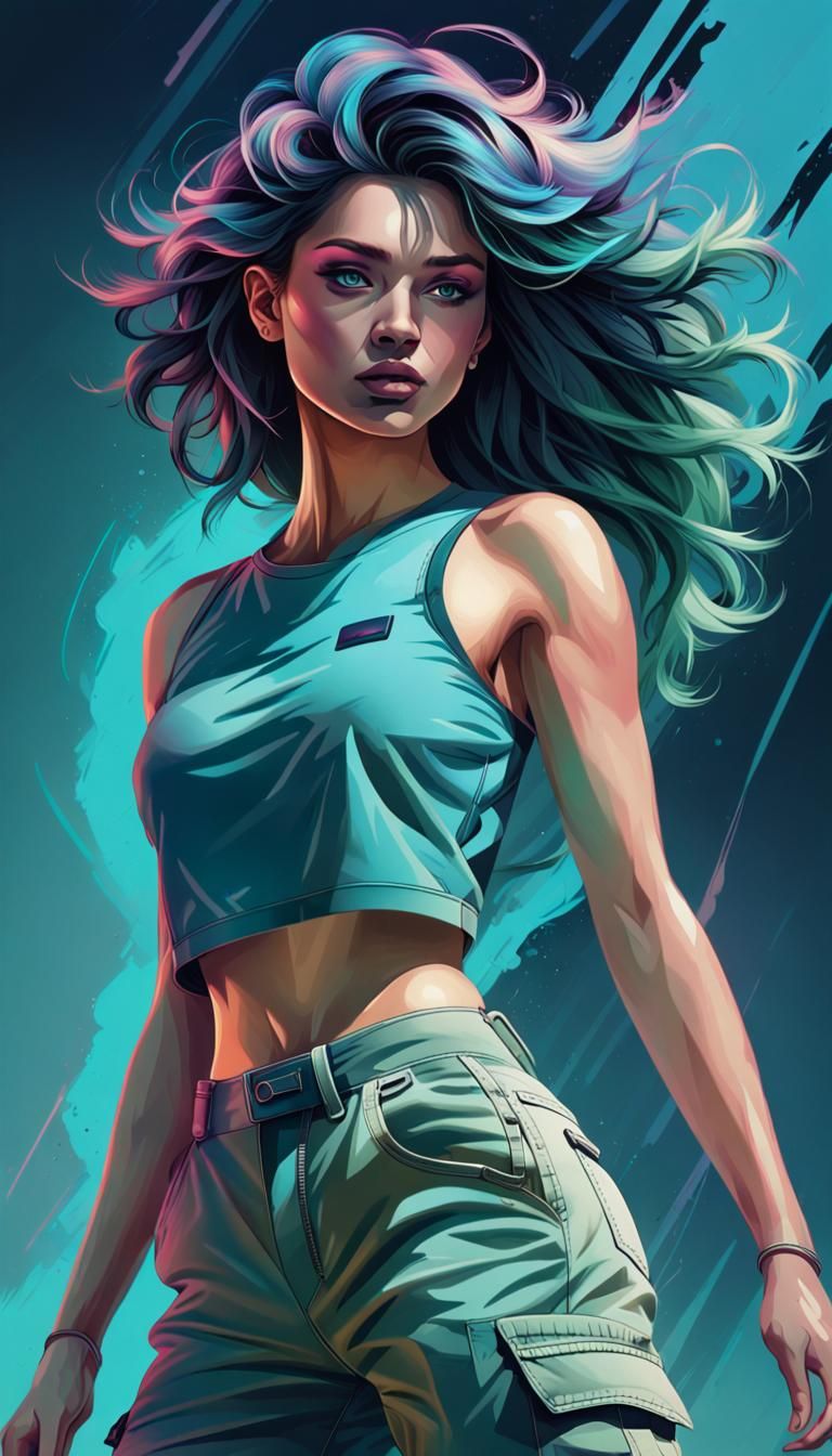 Synthwave - Synthwave Woman Portrait in Vaporwave Style